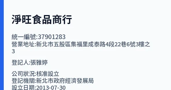 淨旺食品商行的照片-統編 37901283(新北市) 公司登記資料與營業項目詳細圖表