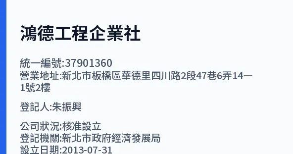 鴻德工程企業社的照片-統編 37901360(新北市) 公司登記資料與營業項目詳細圖表