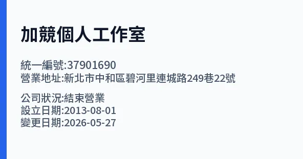 加競個人工作室的照片-統編 37901690(新北市) 公司登記資料與營業項目詳細圖表