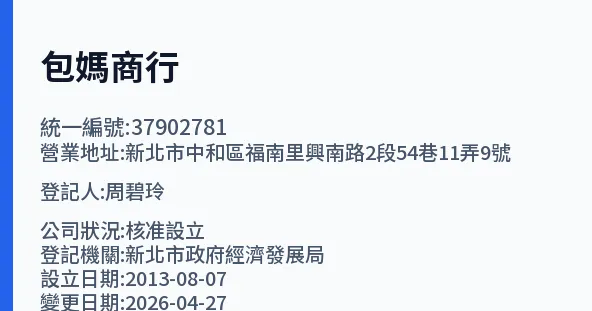 包媽商行的照片-統編 37902781(新北市) 公司登記資料與營業項目詳細圖表