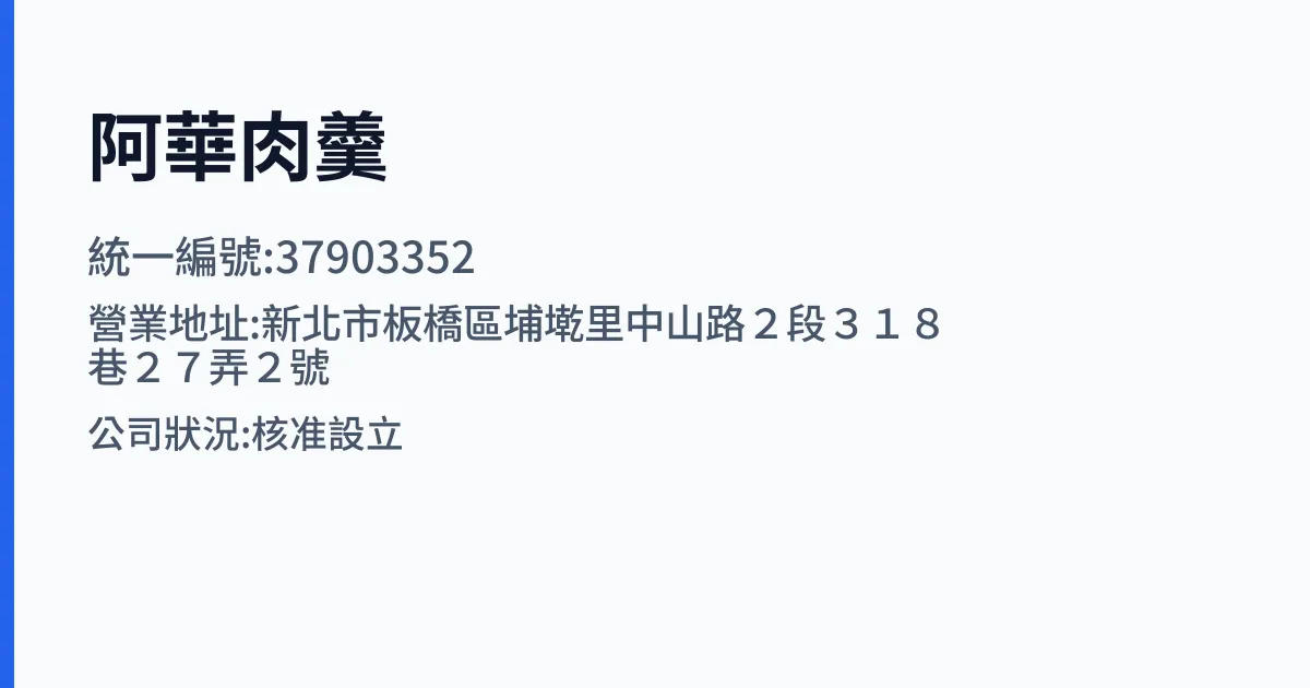阿華肉羹 - 統編 37903352(新北市) 公司登記資料與營業項目詳細圖表