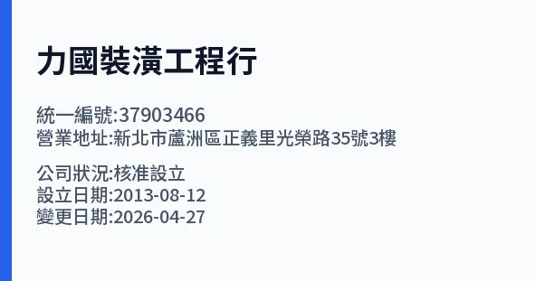 力國裝潢工程行的照片-統編 37903466(新北市) 公司登記資料與營業項目詳細圖表