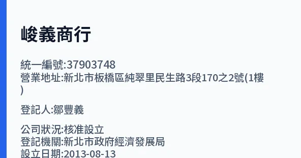 峻義商行的照片-統編 37903748(新北市) 公司登記資料與營業項目詳細圖表