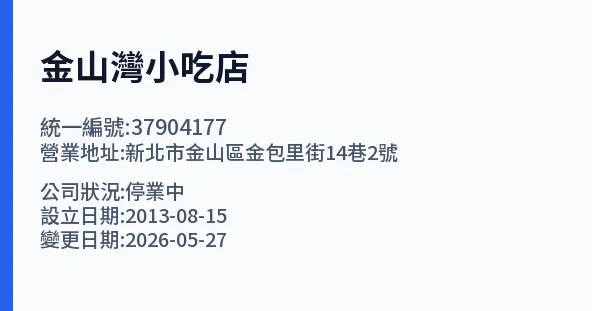 金山灣小吃店的照片-統編 37904177(新北市) 公司登記資料與營業項目詳細圖表