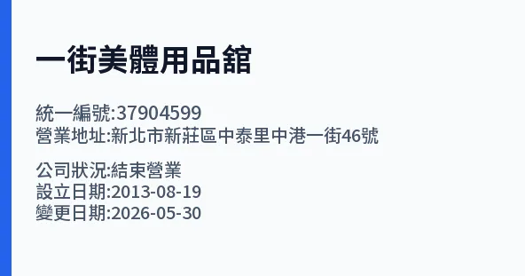 一街美體用品舘的照片-統編 37904599(新北市) 公司登記資料與營業項目詳細圖表