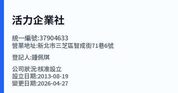 活力企業社的照片-統編 37904633(新北市) 公司登記資料與營業項目詳細圖表