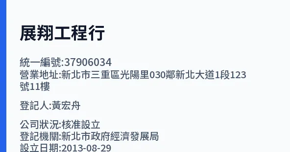 展翔工程行的照片-統編 37906034(新北市) 公司登記資料與營業項目詳細圖表