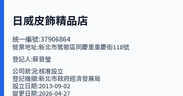 日威皮飾精品店的照片-統編 37906864(新北市) 公司登記資料與營業項目詳細圖表
