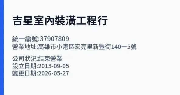 吉星室內裝潢工程行的照片-統編 37907809(高雄市) 公司登記資料與營業項目詳細圖表