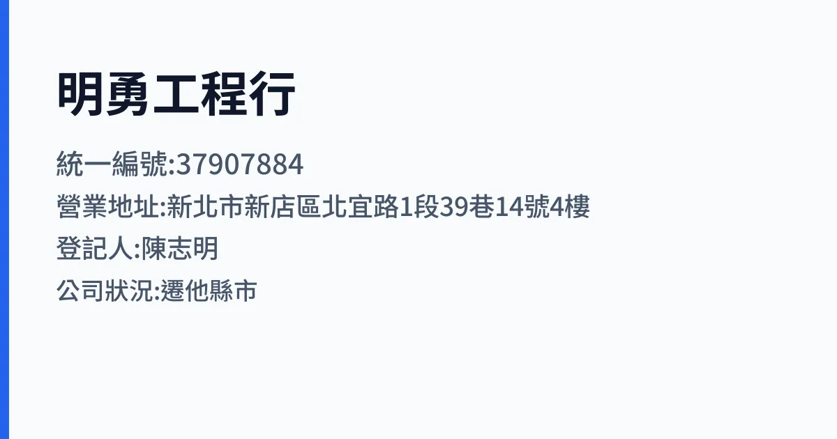明勇工程行 - 統編 37907884(高雄市) 公司登記資料與營業項目詳細圖表