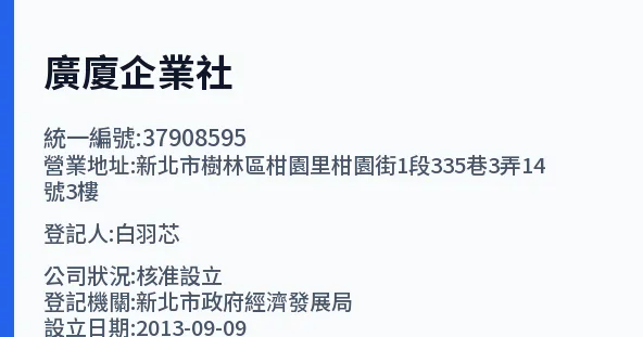 廣廈企業社的照片-統編 37908595(新北市) 公司登記資料與營業項目詳細圖表