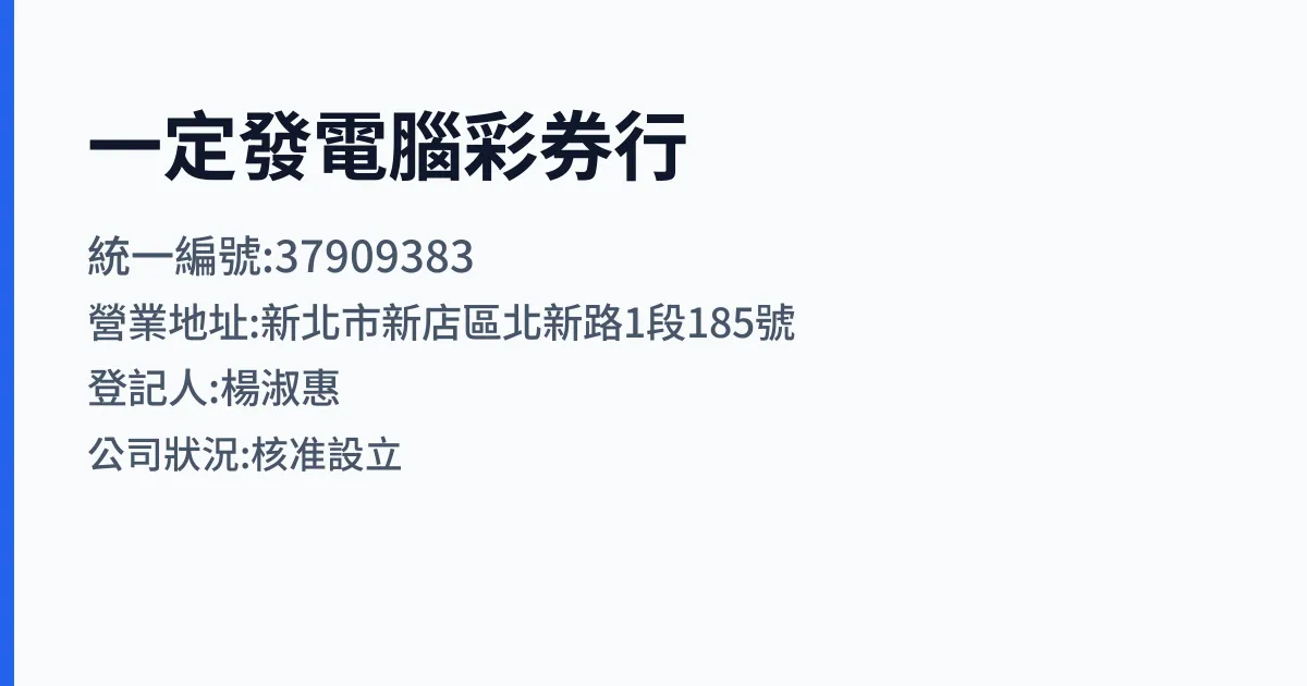 一定發電腦彩券行 - 統編 37909383(新北市) 公司登記資料與營業項目詳細圖表