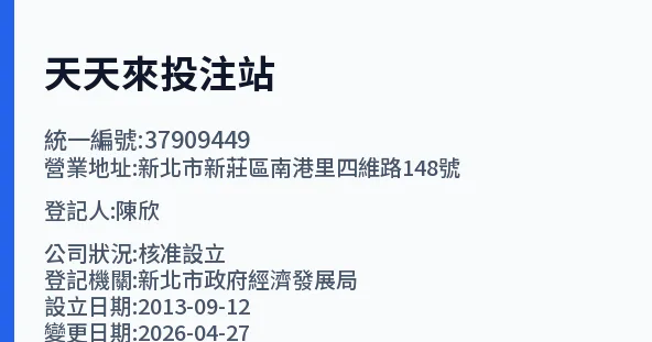 天天來投注站的照片-統編 37909449(新北市) 公司登記資料與營業項目詳細圖表