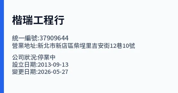 楷瑞工程行的照片-統編 37909644(新北市) 公司登記資料與營業項目詳細圖表