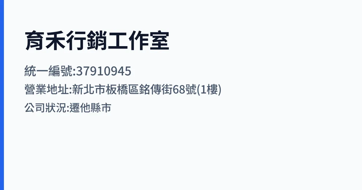 育禾行銷工作室 - 統編 37910945(臺北市) 公司登記資料與營業項目詳細圖表