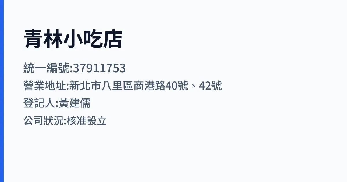 青林小吃店 - 統編 37911753(新北市) 公司登記資料與營業項目詳細圖表