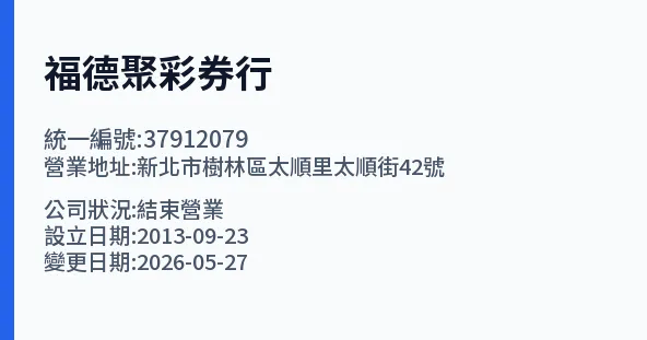 福德聚彩券行的照片-統編 37912079(新北市) 公司登記資料與營業項目詳細圖表