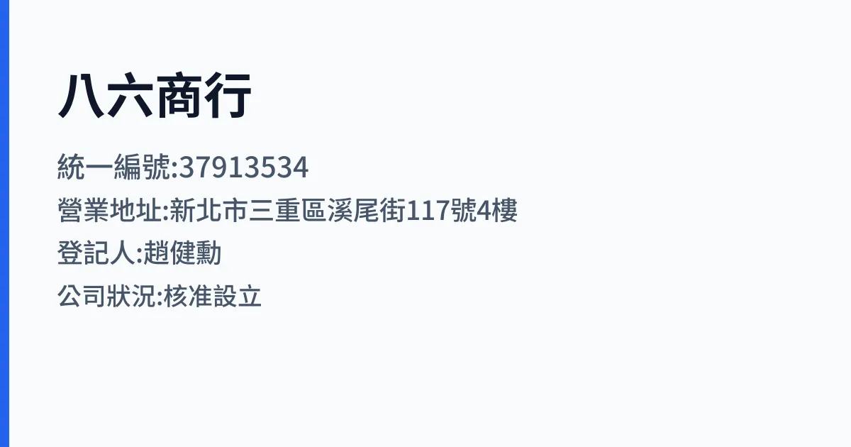 八六商行 - 統編 37913534(新北市) 公司登記資料與營業項目詳細圖表