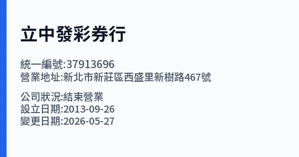 立中發彩券行的照片-統編 37913696(新北市) 公司登記資料與營業項目詳細圖表