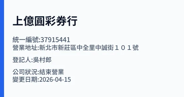上億圓彩券行的照片-統編 37915441(新北市) 公司登記資料與營業項目詳細圖表