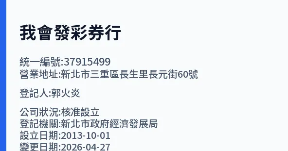 我會發彩券行的照片-統編 37915499(新北市) 公司登記資料與營業項目詳細圖表