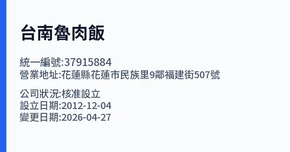 台南魯肉飯的照片-統編 37915884(花蓮縣) 公司登記資料與營業項目詳細圖表