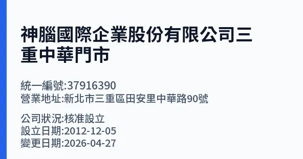 神腦國際企業股份有限公司三重中華門市的照片-統編 37916390(新北市) 公司登記資料與營業項目詳細圖表