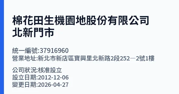 棉花田生機園地股份有限公司北新門市的照片-統編 37916960(新北市) 公司登記資料與營業項目詳細圖表