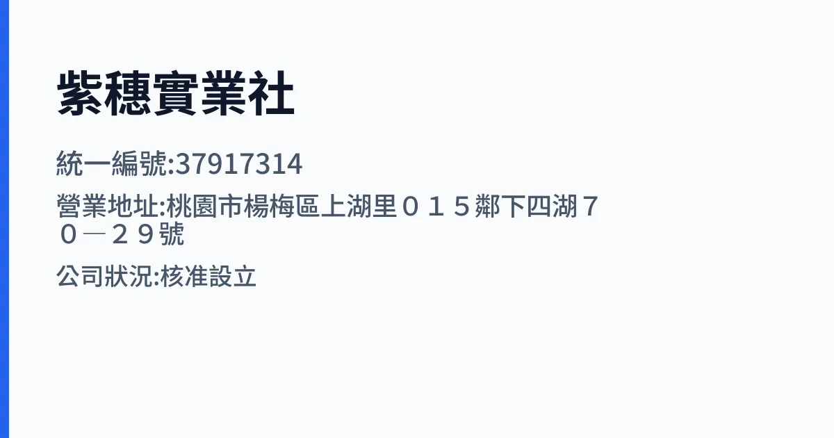 紫穗實業社 - 統編 37917314(桃園市) 公司登記資料與營業項目詳細圖表