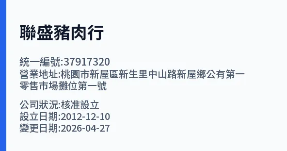 聯盛豬肉行的照片-統編 37917320(桃園市) 公司登記資料與營業項目詳細圖表