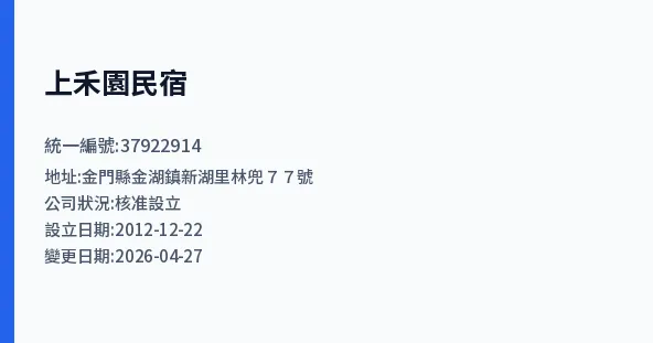 上禾園民宿的照片-統編 37922914(金門縣) 公司登記資料與營業項目詳細圖表