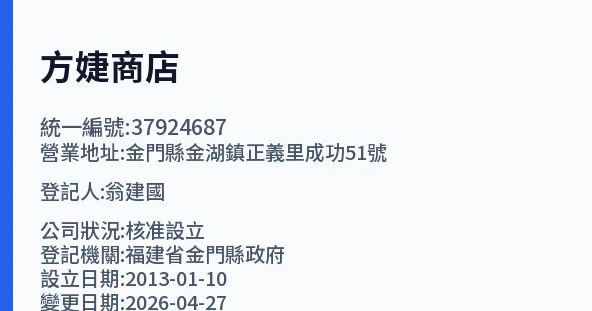 方婕商店的照片-統編 37924687(金門縣) 公司登記資料與營業項目詳細圖表