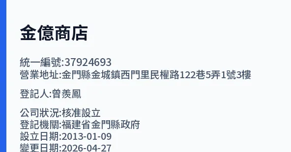 金億商店的照片-統編 37924693(金門縣) 公司登記資料與營業項目詳細圖表