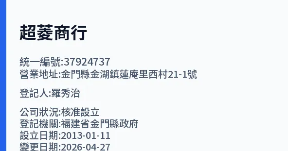 超菱商行的照片-統編 37924737(金門縣) 公司登記資料與營業項目詳細圖表