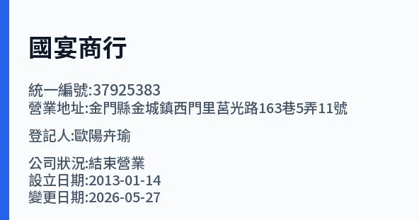 國宴商行的照片-統編 37925383(金門縣) 公司登記資料與營業項目詳細圖表