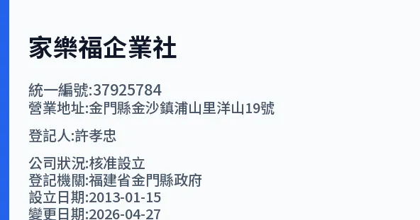 家樂福企業社的照片-統編 37925784(金門縣) 公司登記資料與營業項目詳細圖表
