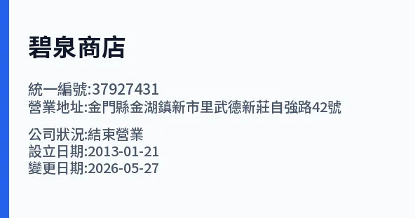 碧泉商店的照片-統編 37927431(金門縣) 公司登記資料與營業項目詳細圖表