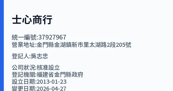 士心商行的照片-統編 37927967(金門縣) 公司登記資料與營業項目詳細圖表
