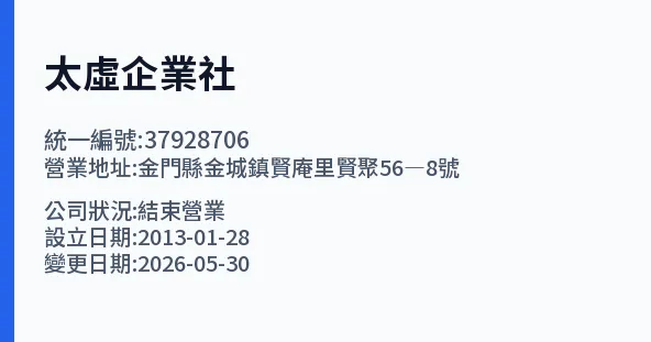 太虛企業社的照片-統編 37928706(金門縣) 公司登記資料與營業項目詳細圖表