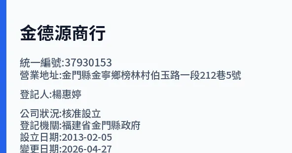 金德源商行的照片-統編 37930153(金門縣) 公司登記資料與營業項目詳細圖表