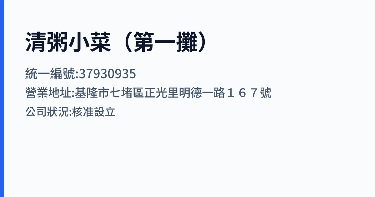 清粥小菜（第一攤） - 統編 37930935(基隆市) 公司登記資料與營業項目詳細圖表