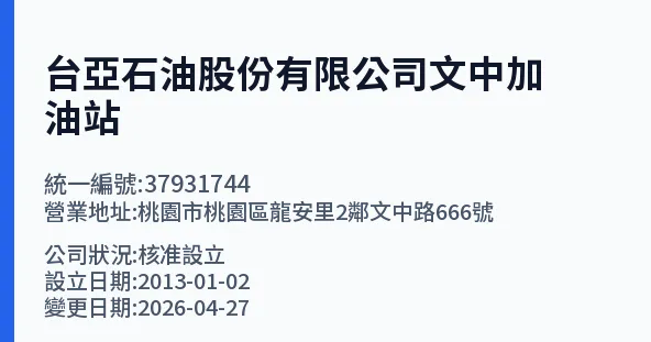 台亞石油股份有限公司文中加油站的照片-統編 37931744(桃園市) 公司登記資料與營業項目詳細圖表