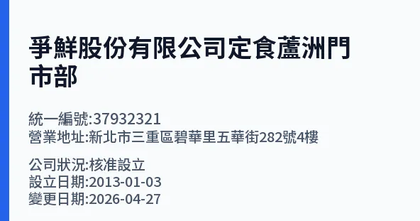 爭鮮股份有限公司定食蘆洲門市部的照片-統編 37932321(新北市) 公司登記資料與營業項目詳細圖表