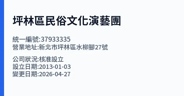 坪林區民俗文化演藝團的照片-統編 37933335(新北市) 公司登記資料與營業項目詳細圖表