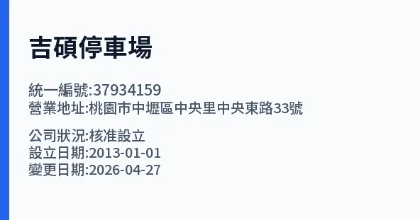 吉碩停車場的照片-統編 37934159(桃園市) 公司登記資料與營業項目詳細圖表
