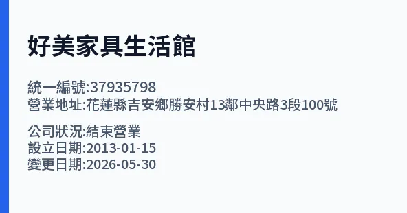好美家具生活館的照片-統編 37935798(花蓮縣) 公司登記資料與營業項目詳細圖表