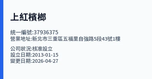 上紅檳榔的照片-統編 37936375(新北市) 公司登記資料與營業項目詳細圖表