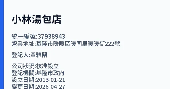 小林湯包店的照片-統編 37938943(基隆市) 公司登記資料與營業項目詳細圖表