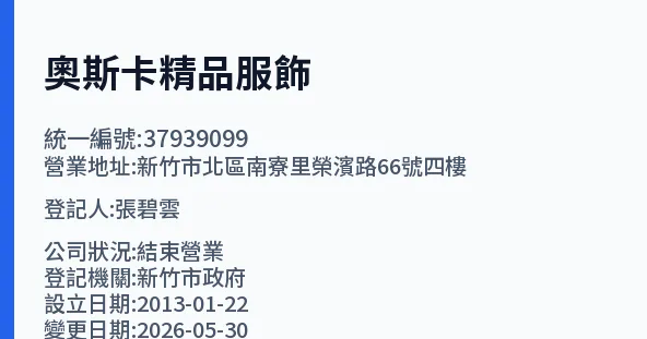 奧斯卡精品服飾的照片-統編 37939099(新竹市) 公司登記資料與營業項目詳細圖表