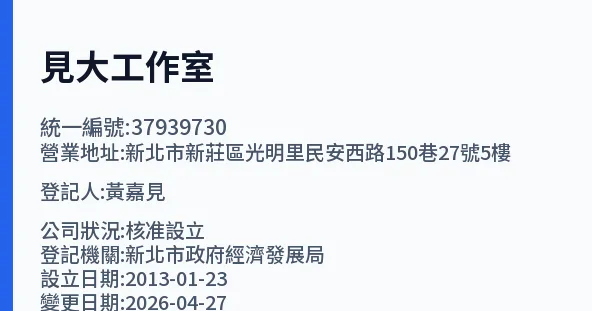 見大工作室的照片-統編 37939730(新北市) 公司登記資料與營業項目詳細圖表